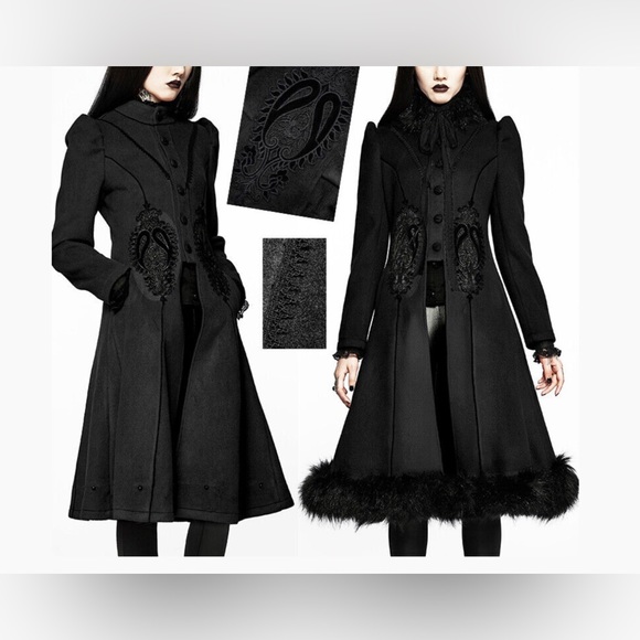 Punk Rave | Jackets & Coats | Punk Rave Black Gothic Tie Waist Wool ...